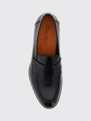 Santoni Smooth Calf Leather Penny Loafers With Saddle Strap