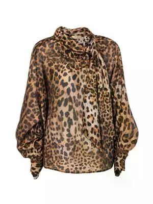 Pho Firenze Leopard-print Pussy-bow Blouse
