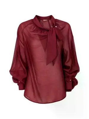 Pho Firenze Pussy-bow Blouson-sleeve Blouse