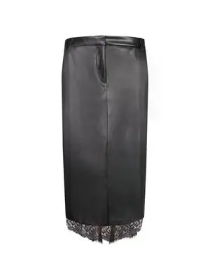 ERMANNO FIRENZE Lace-trim Faux-leather Midi Skirt - Black