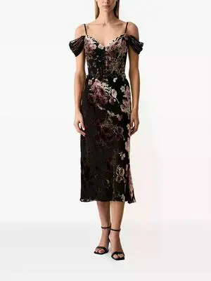 Luisa Spagnoli Generosita Floral-print Off-shoulder Midi Dress - Black