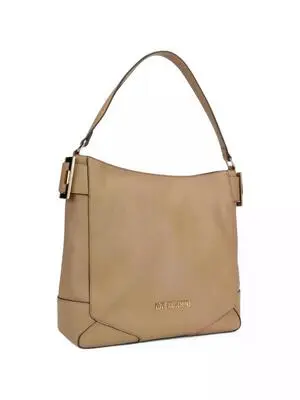 Moschino Logo-plaque Pebbled-effect Shoulder Bag - Neutrals
