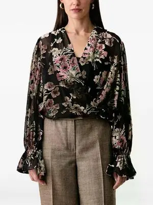 Luisa Spagnoli Lotty Floral-burnout Wrap Blouse - Black