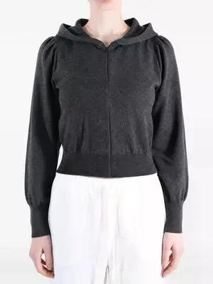 AMOMENTO Puff-sleeve Zip-up Hoodie - Grey