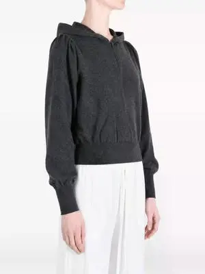 AMOMENTO Puff-sleeve Zip-up Hoodie - Grey