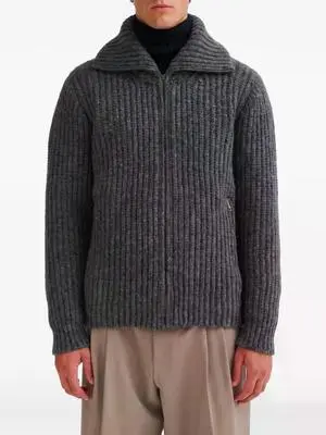 ROBERTO COLLINA Ribbed-knit Zip-up Sweater - Grey
