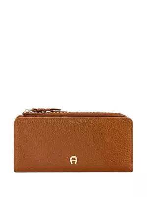 AIGNER Carré Logo-plaque Pebbled Wallet - Brown