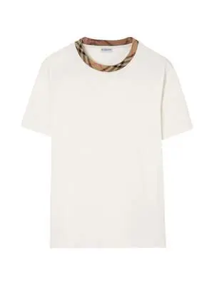 Burberry Checked-trim Crewneck T-shirt - Chalk