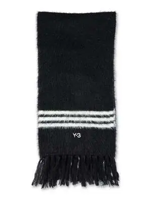 Y3 Fringed Striped Scarf - Nero
