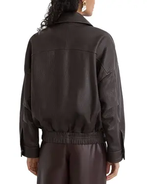 REISS Maeve Grained Leather Collared Jacket - Brown