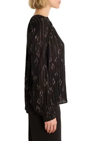 NIC+ZOE Jacquard Stripe Diamond Lurex Peasant Top