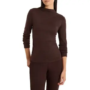 NIC+ZOE Everyday Sparkle Ruched Mock Neck Sweater - Java
