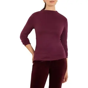 NIC+ZOE Everyday Sparkle Ruched Mock Neck Sweater - Winterberry