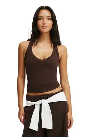 Cotton:on Active Ultra Soft Plunge Front Racer Tank - French Roast