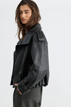 Free People We The Free Stratus Vegan Leather Funnel-neck Jacket