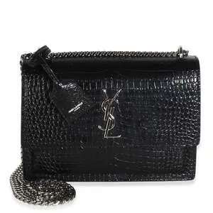 Saint Laurent Croc Embossed Calfskin Monogram Sunset Bag