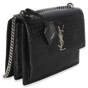 Saint Laurent Croc Embossed Calfskin Monogram Sunset Bag