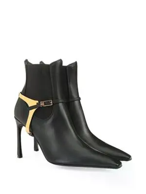 SERGIO ROSSI Spur Buckled Leather Ankle Boots