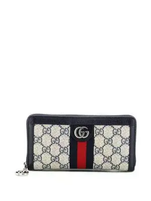 Gucci Ophidia Zip Around Wallet Gg Coated Canvas Small Wallets - Blue