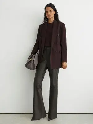 REISS Andi Leather Slim Straight-leg Trousers - Grey