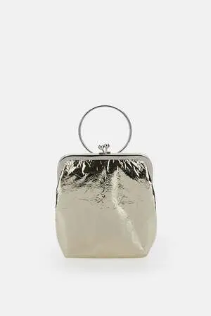 Plan C Pouch Rettangolare Laminata In Pelle Crinkle - Argento