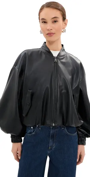 LE BOP Dawn Faux Leather Exaggerated Sleeve Jacket - Black