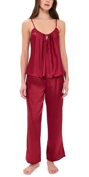 Flora Nikrooz Soild Dot Satin Jacquard Pajama Set - Red