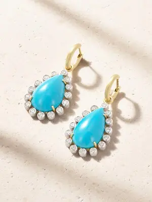 Irene Neuwirth Gemmy Gem 18-karat Yellow And White Gold Diamond And Turquoise Earrings - Blue