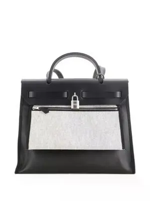 Hermès Herbag Zip Berline Vache Canvas And Leather 31 Shoulder Bag - Black