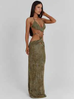 OUTCAST Slacia Maxi Dress Khaki