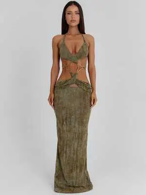 OUTCAST Slacia Maxi Dress Khaki