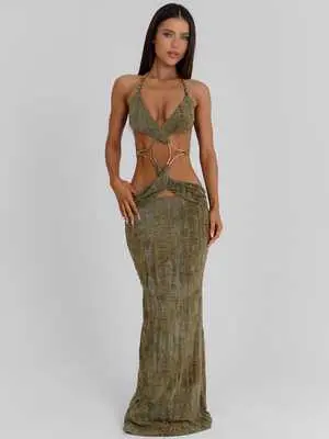 OUTCAST Slacia Maxi Dress Khaki