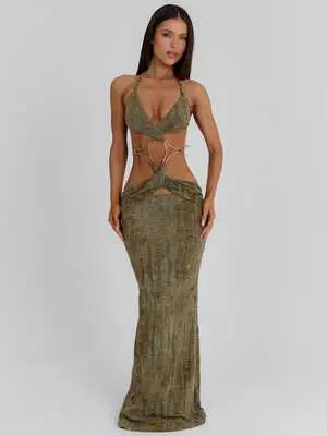 OUTCAST Slacia Maxi Dress Khaki