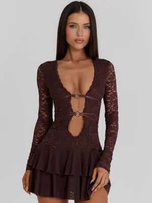 OUTCAST Santana Long Sleeve Mini Dress Chocolate