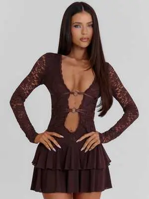 OUTCAST Santana Long Sleeve Mini Dress Chocolate