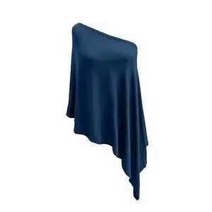 JJWINKS The Muse Top Two-piece Off-shoulder Capelet Poncho, Navy Rib - Blue
