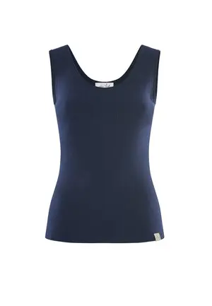 YOU LOOK PERFECT Top Blossom, Ribbed Merino Top With Round Neck - Blue