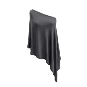 JJWINKS The Muse Top Two-piece Off-shoulder Capelet Poncho, Charcoal Rib