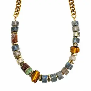 Rachel Nathan Neutrals Labradorite Wheel & Tiger's Eye Necklace - Grey