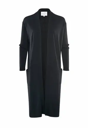 YOU LOOK PERFECT Cardigan Blossom, Long Merino Cardigan With Pockets - Black
