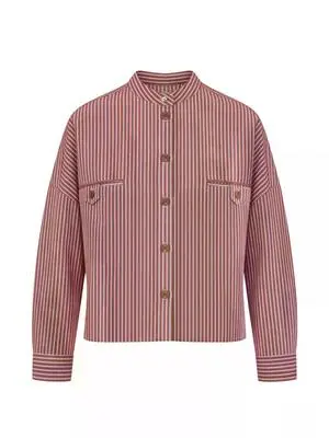 SESSUN Orregia Striped Band-collar Shirt - Red