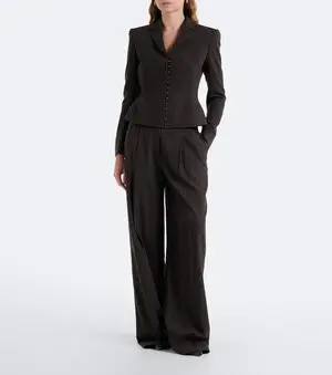 Ralph Lauren Herringbone Peplum Virgin Wool Blazer