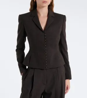 Ralph Lauren Herringbone Peplum Virgin Wool Blazer