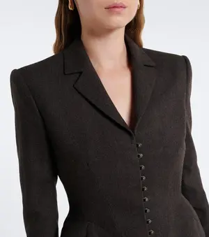 Ralph Lauren Herringbone Peplum Virgin Wool Blazer