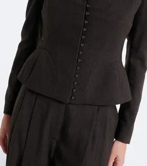Ralph Lauren Herringbone Peplum Virgin Wool Blazer