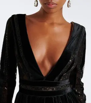 Costarellos Malena Sequined Lace And Velvet Gown