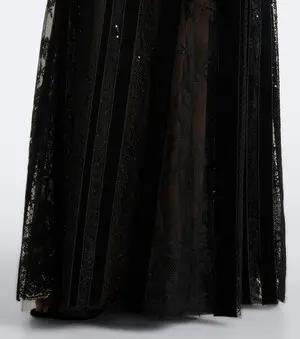 Costarellos Malena Sequined Lace And Velvet Gown