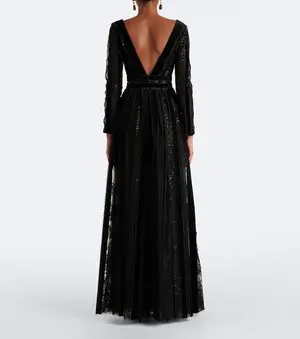Costarellos Malena Sequined Lace And Velvet Gown