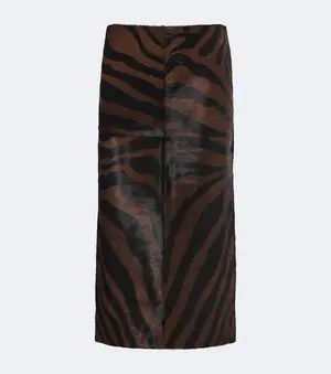 Simkhai Tobiana Zebra-print Calf Hair Midi Skirt - Brown