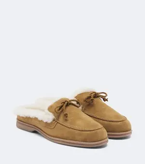 YVES SALOMON Shearling-lined Suede Mules - Beige